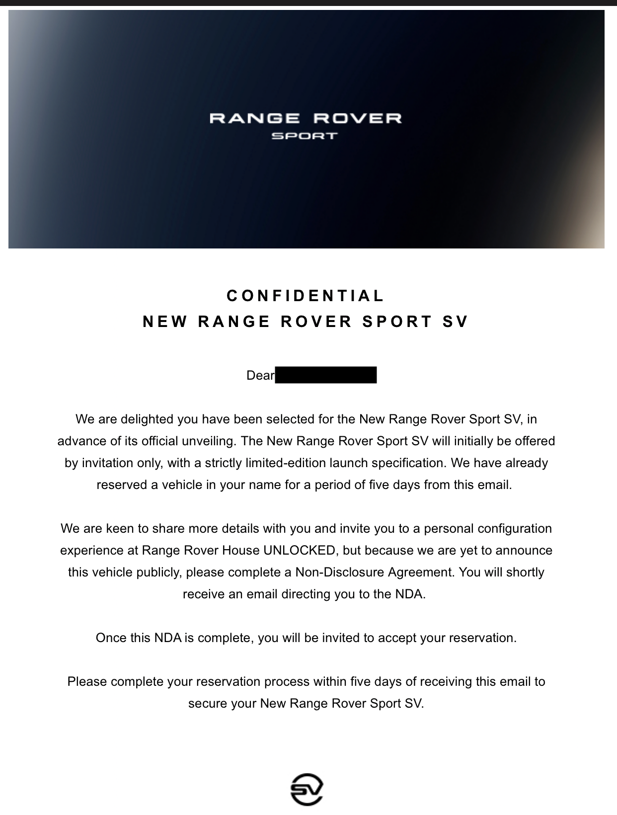 Confidential Range Rover Sport SV reservation invites are going out ...