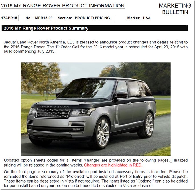 2016 MY changes for Range Rover - Bulletin MPR15-09 - Heated seats ...